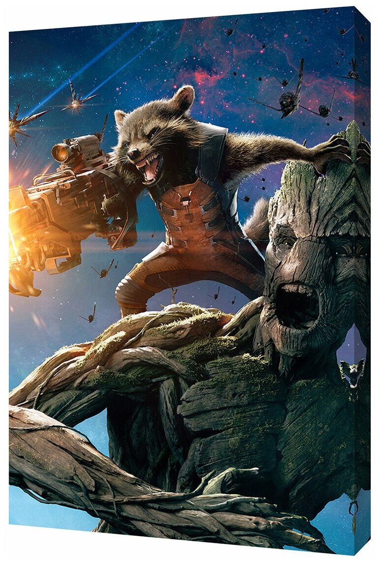 Картина на холсте "Topposters" M-4143H 50х70 см. Марвел Комикс Стражи галактики Грут и Енот
