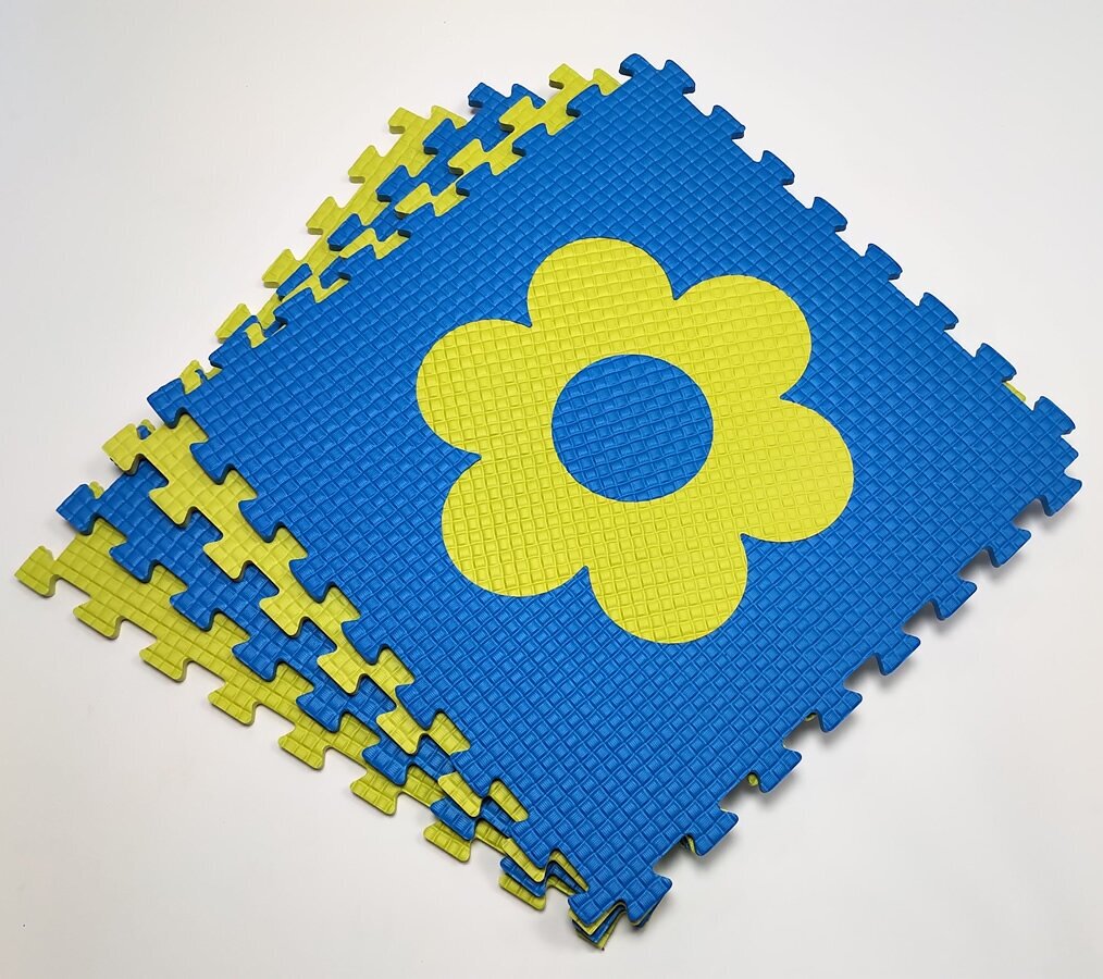 Набор "Цветы", мягкий пол EVA KIDS, 50Х50х1 см, коврик-пазл, синий-лайм.