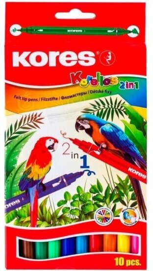 Фломастеры Kores 10цв, двусторон, вент. колп, 29021, КТ368375