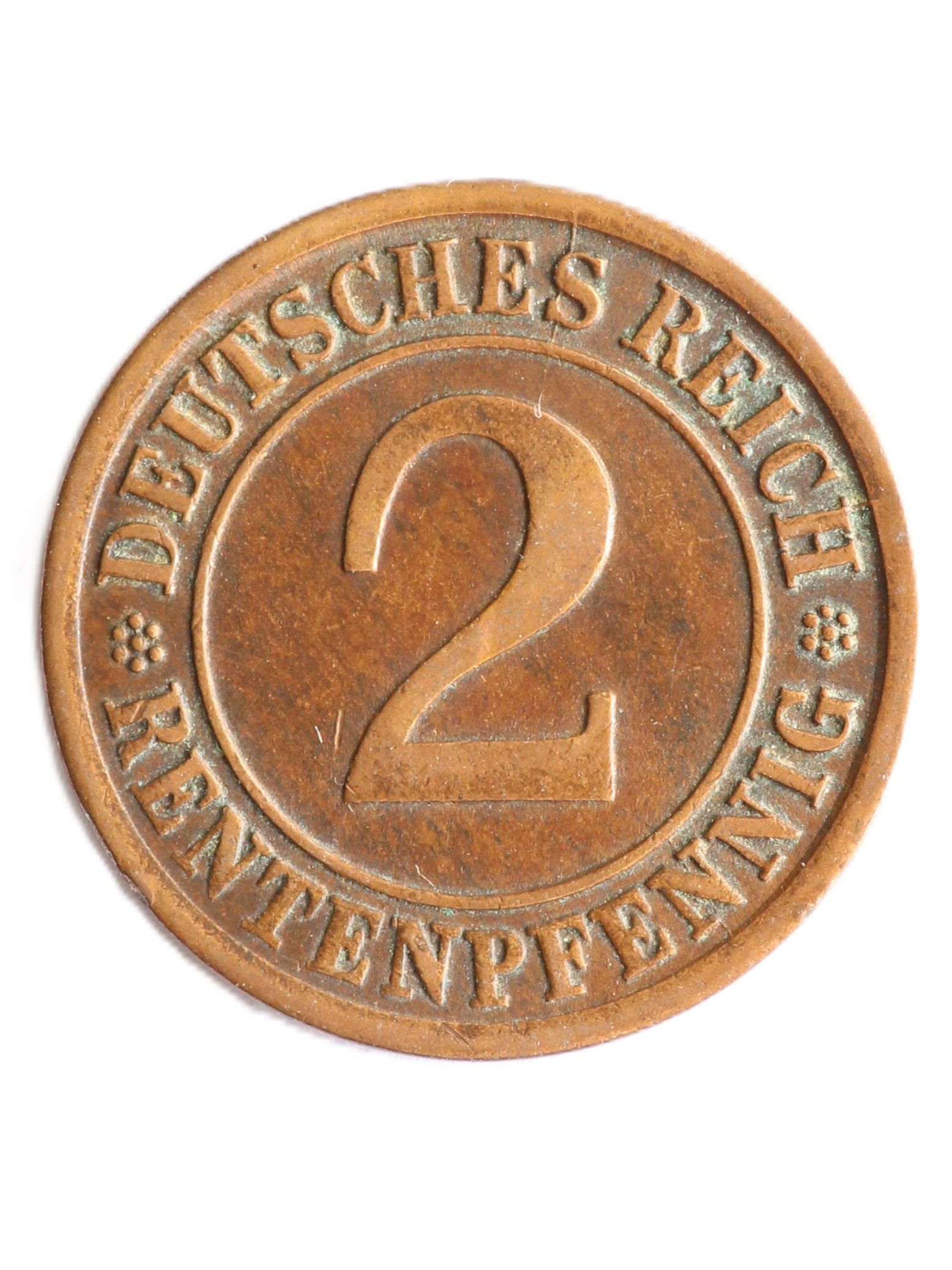 Подлинная монета 2 рентенпфеннига Германия 1924 года J
