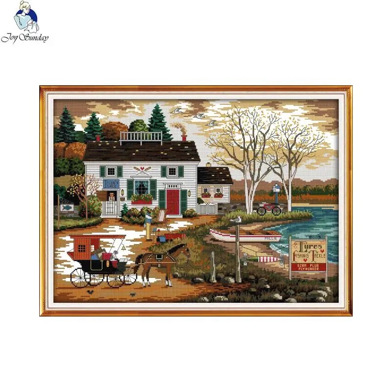 Набор для вышивки крестом Joy Sunday "Living by the Water", 14CT/11CT 14CT White Cloth