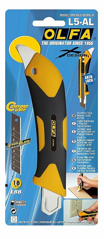 Монтажный нож OLFA X-Design ComfortGrip OL-L5-AL, храповый механизм, противоскользящая ручка