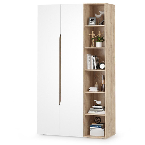 Муссон 13.198 Шкаф двухстворчатый + 13.349 Стеллаж, цвет белый/дуб эндгрейн элегантный