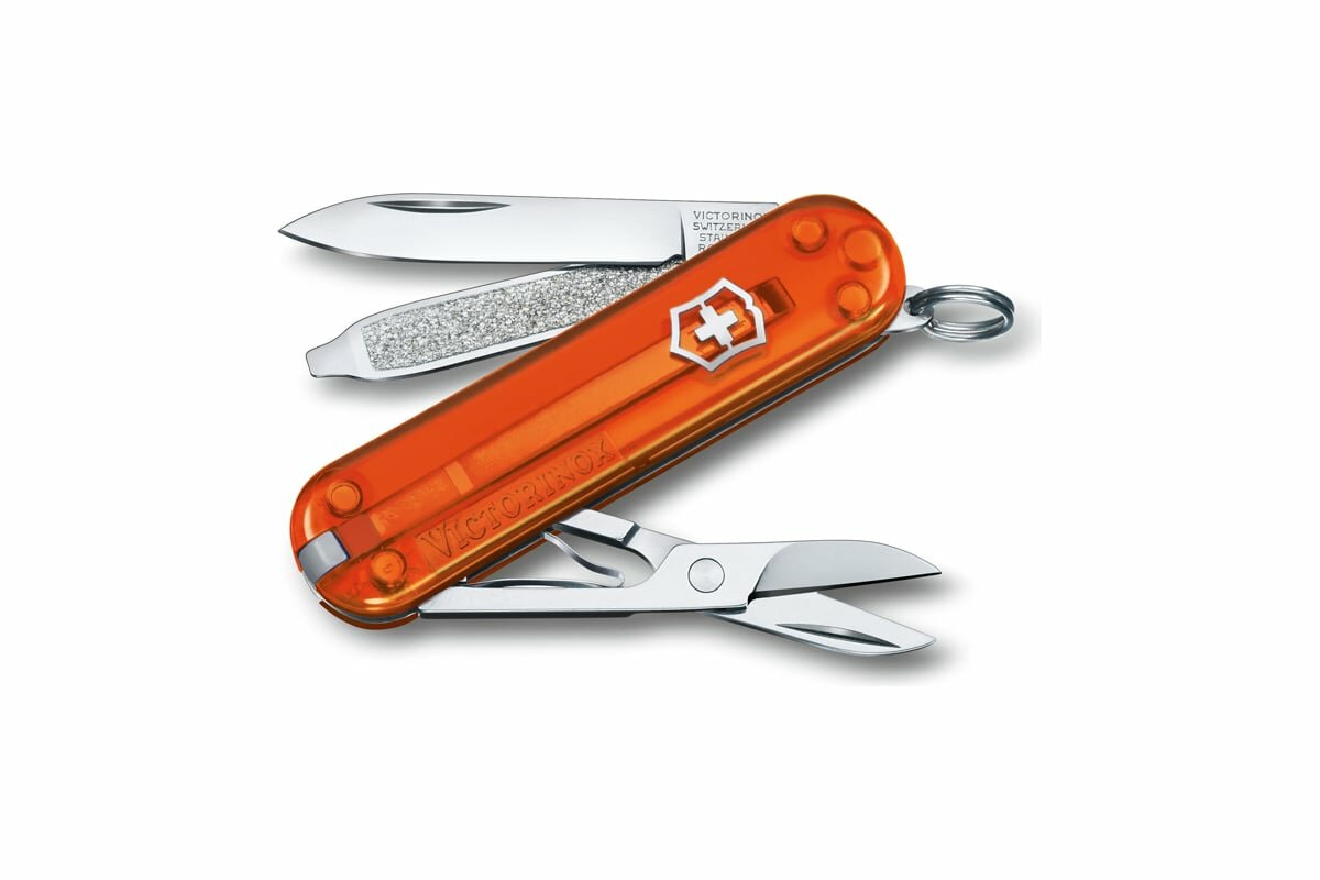 Нож-брелок Victorinox Classic SD Colors Fire Opal 58 мм, 7 функций, полупрозрачный оранжев 0.6223. T82G