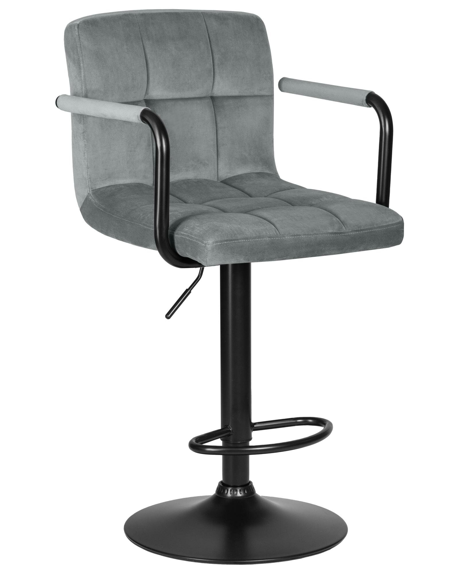 Стул KRUGER ARM (MJ9-75) STOOL MARKET серый, черный, экокожа, металл, мягкое сиденье, с подлокотниками