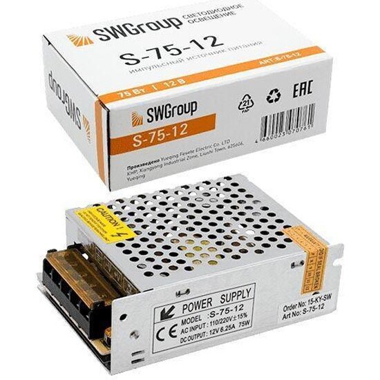 Блок питания Swg 12V 75W 20 IP 6,3A S-75-12 000298