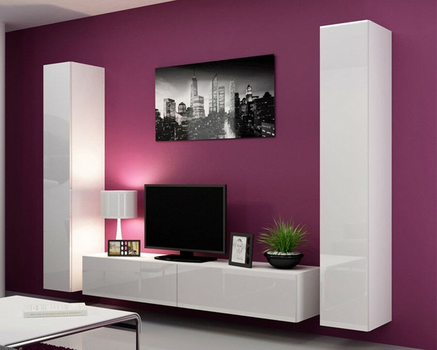 Гостиная Виго 4 МДФ Белый DM635-6 / Белый Фасадный 0101 NEW 260x42x180 см, белый, белый фасадный GOODFORM