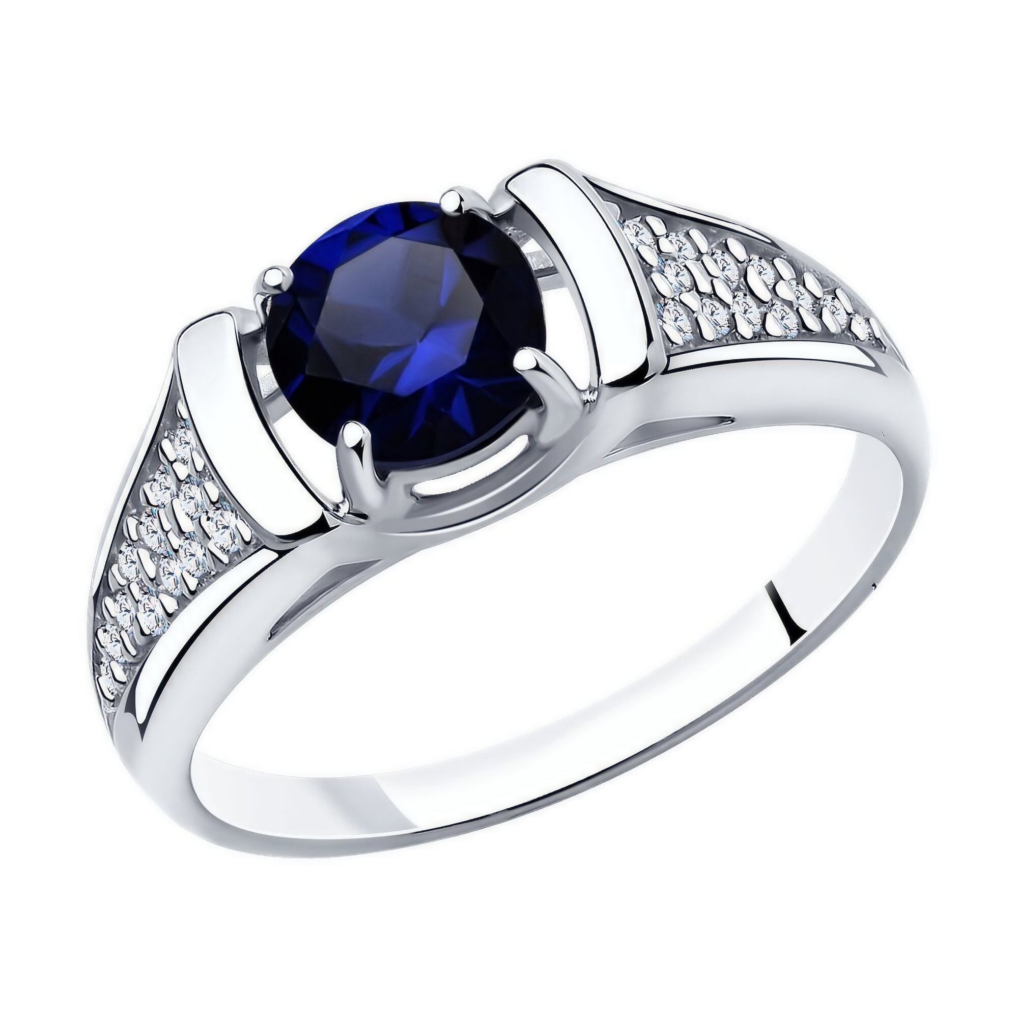 Кольцо, серебро, 925 проба, родирование, корунд, фианит