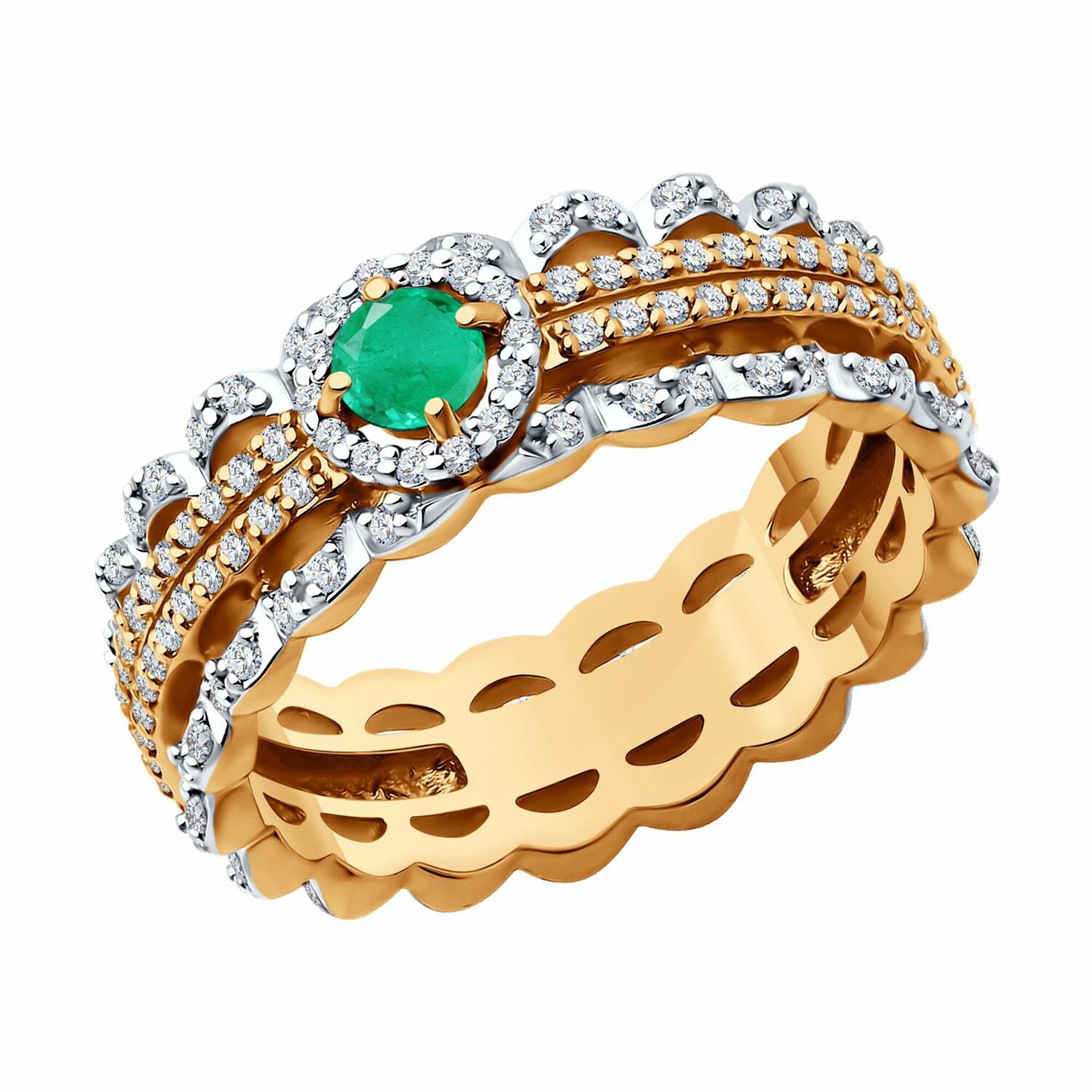 Кольцо, красное золото, 585 проба, изумруд