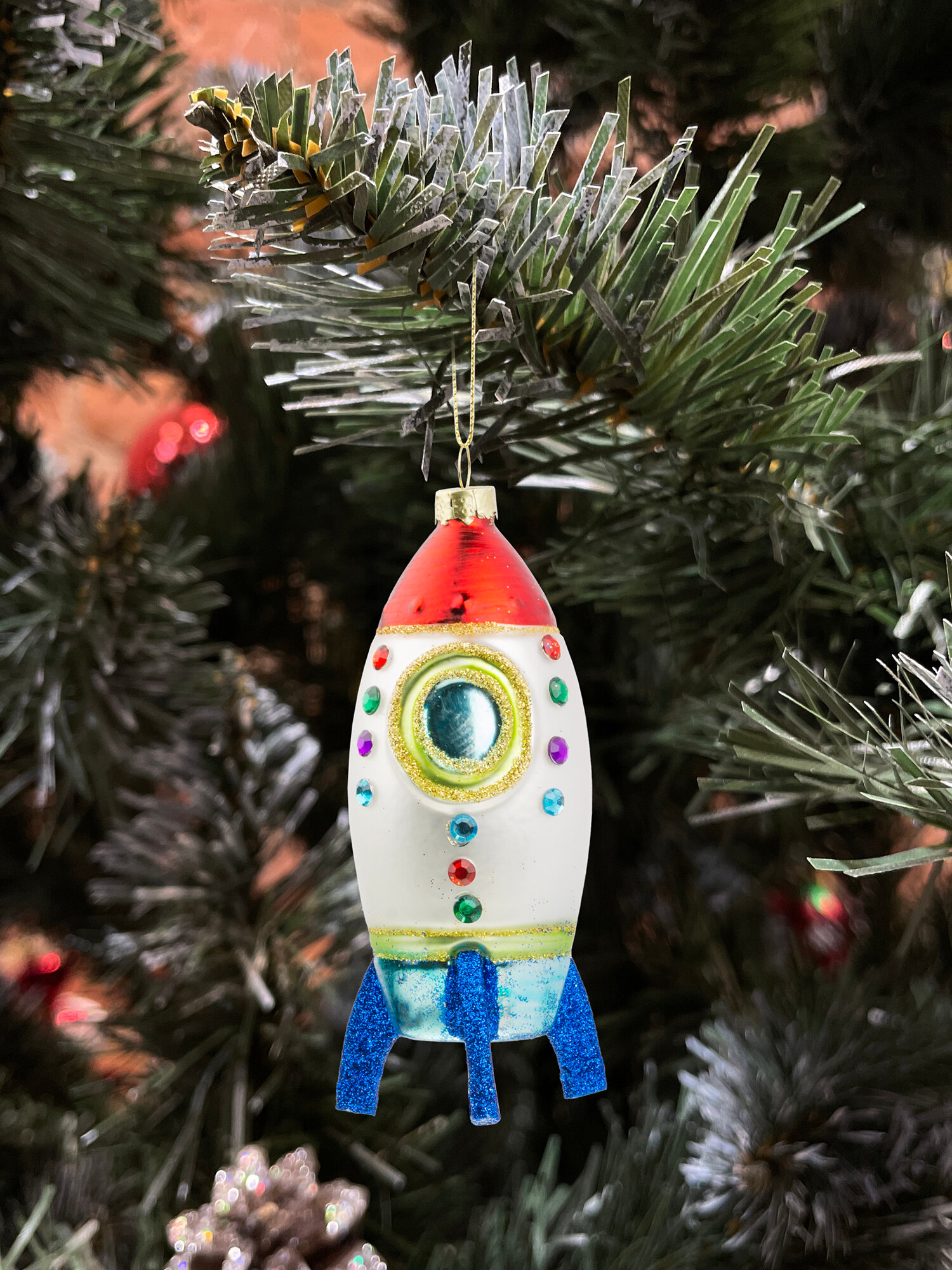 Стеклянная новогодняя елочная игрушка "UltraMarin" 181-LN Космическая ракета