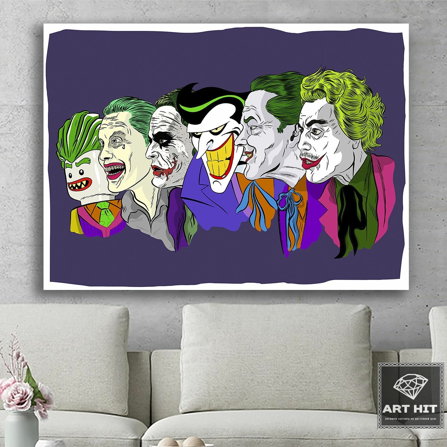 Картина Джокеры всех времен, интерьерная картина на холсте, 40х60 см.