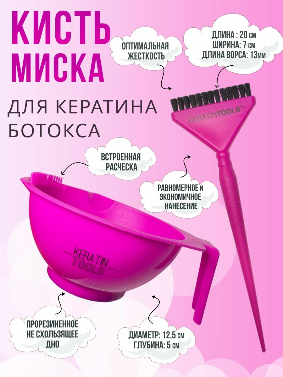 Keratin Tools Кисть для нанесения кератина ботокса + миска для состава, набор для кератина и ботокса