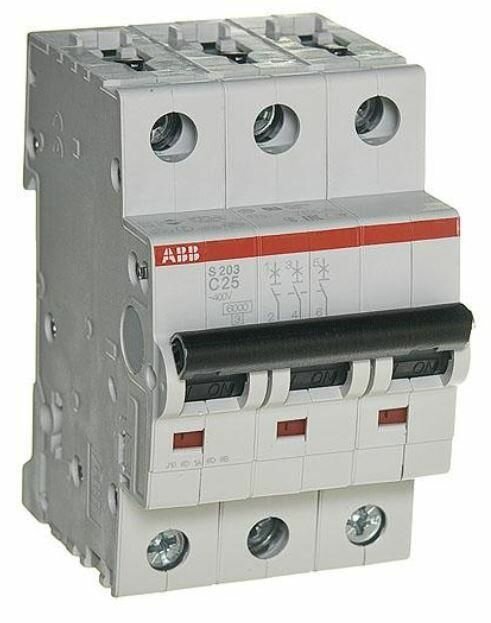 Автоматический выключатель трехполюсный 25А С S203 6кА ABB 2CDS253001R0254