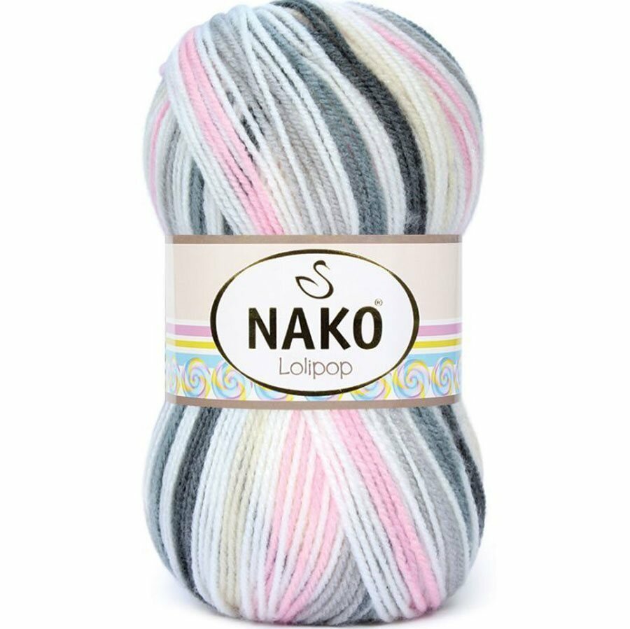 Пряжа Nako LOLIPOP 81956 розов/серый/белый (5 мотков)