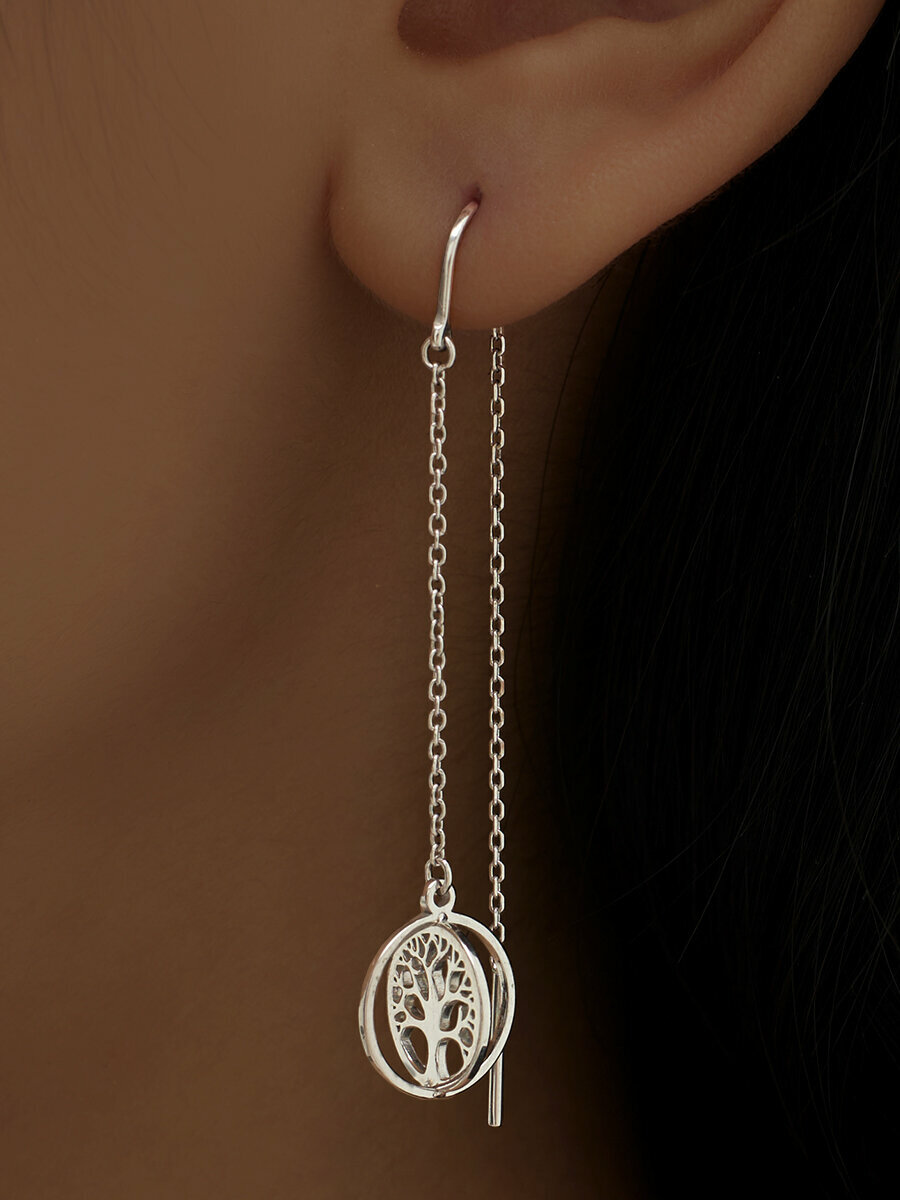 Серьги цепочки, с подвесками, серебро, 925 проба, родирование