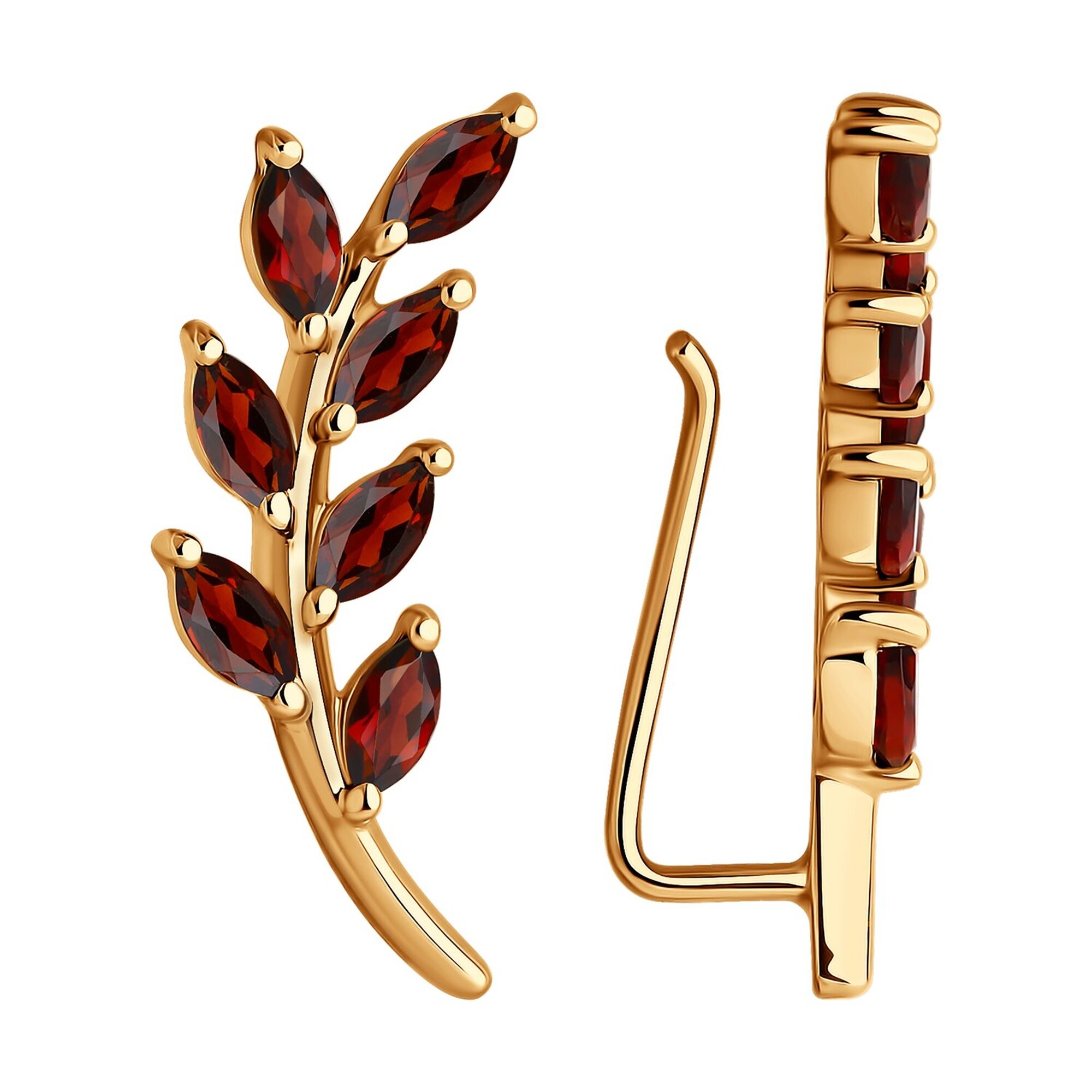 Серьги клаймберы, красное золото, 585 проба, гранат