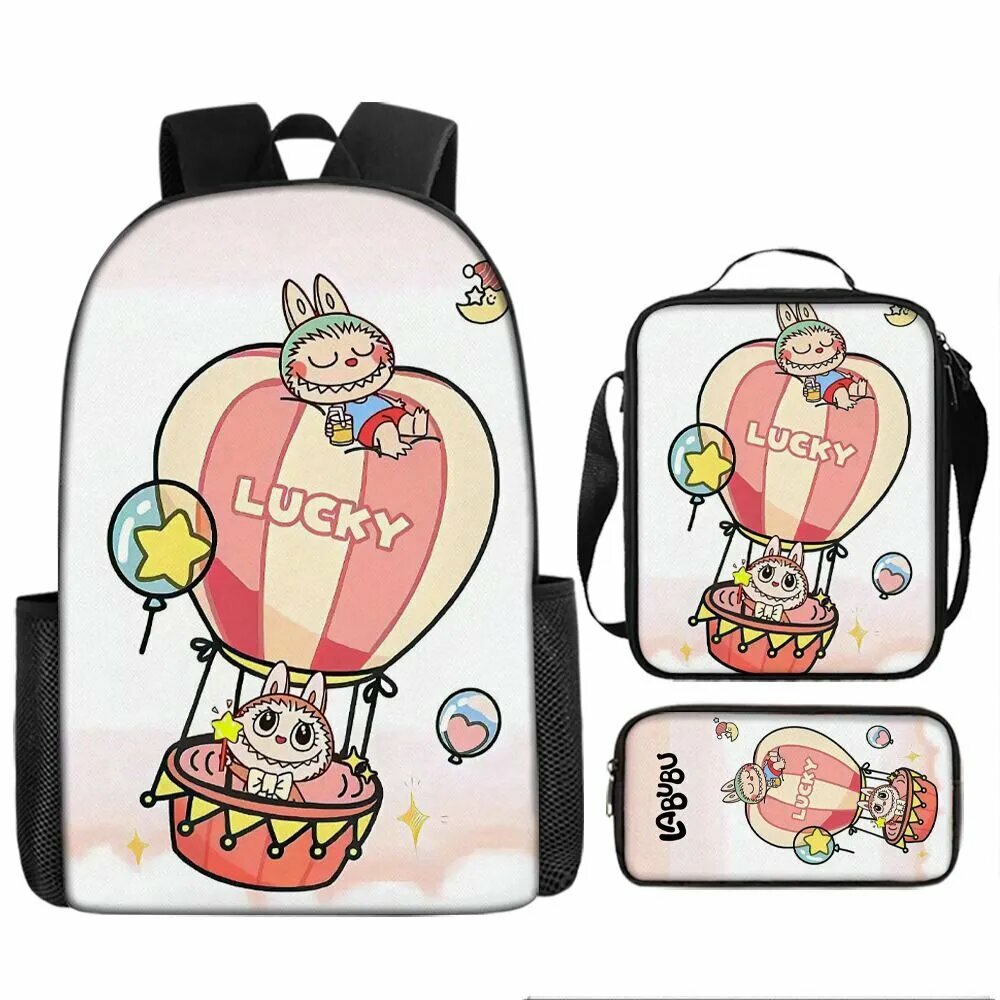 Школьный рюкзак для начальной школы с принтом Лабубу, 15 л + сумка через плечо + пенал. Набор 3 в 1. Водоотталкивающий. Детский, для девочек и мальчиков