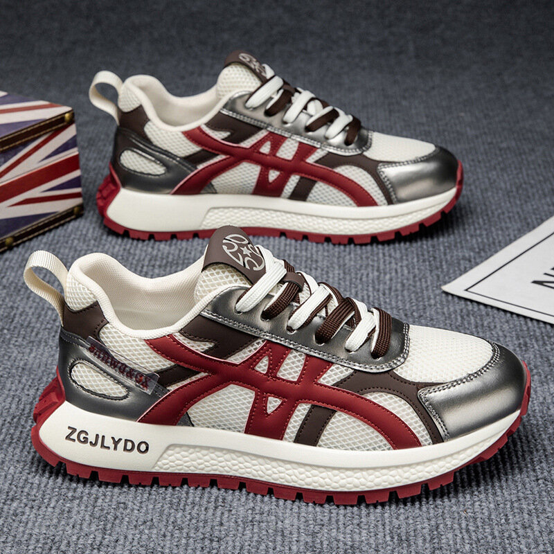 Мужская обувь модного бренда 2025 года, цветное соответствие, новая летняя дышащая сетка, удобная спортивная обувь для увеличения роста, популярная повседневная модная обувь для пап