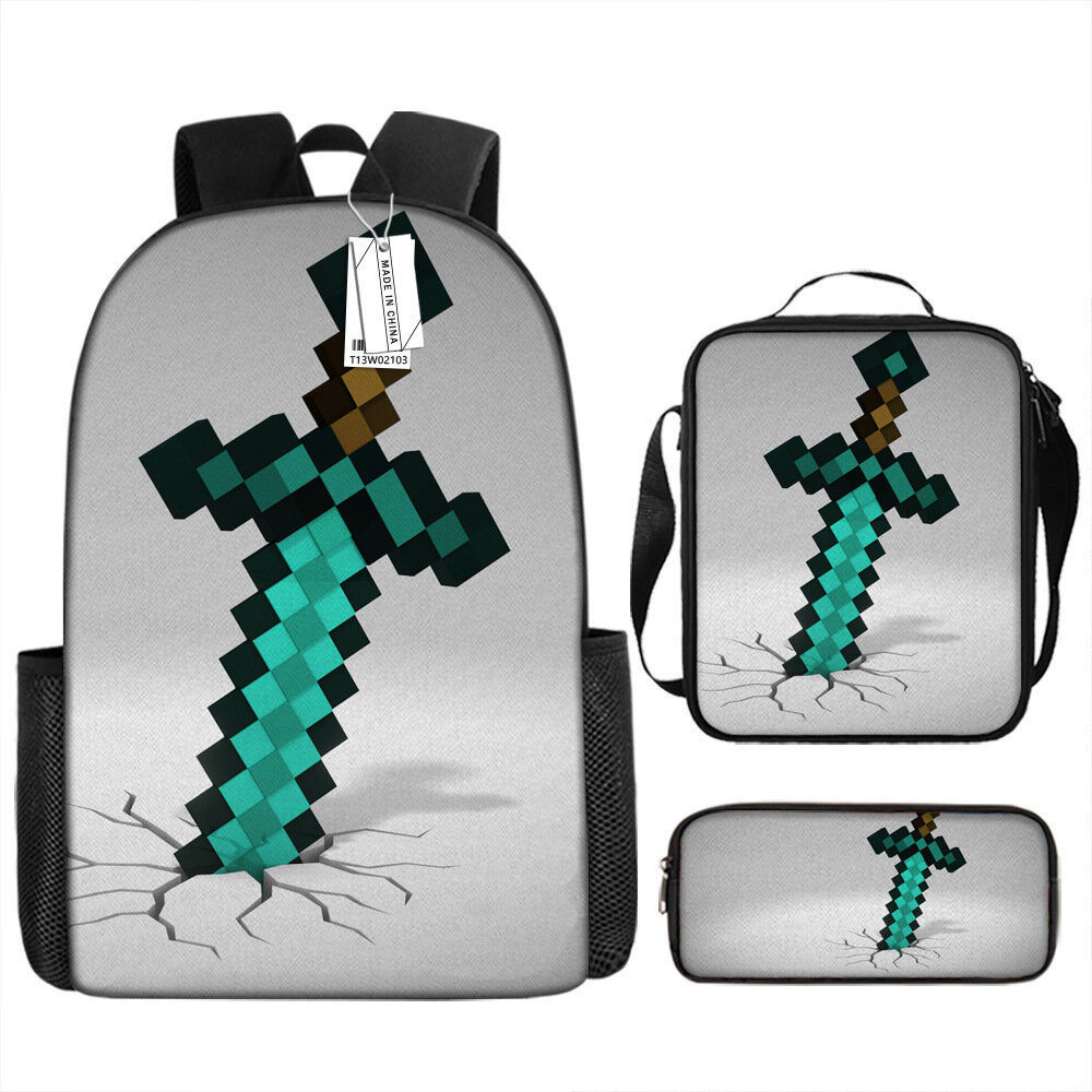 Minecraft Школьная сумка для начальной и средней школы Minecraft, игровой периферийный рюкзак, сумка через плечо с героями мультфильмов, чехол для ручек, набор из трех предметов