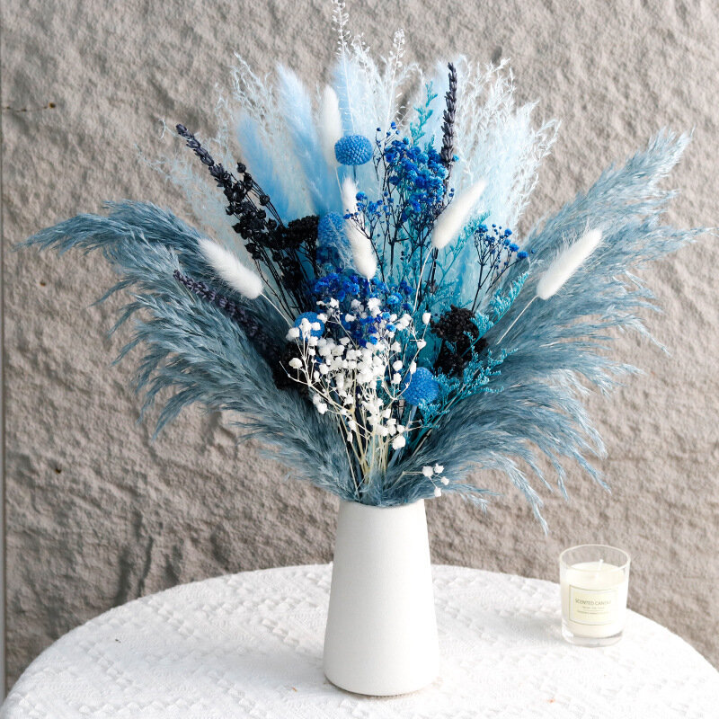 Розовый маленький тростниковый смешанный большой букет из настоящих цветов для домашнего декора, композиция для гостиной, готовый букет из сухих цветов