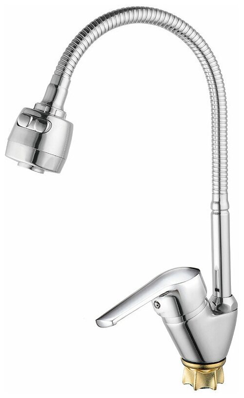 Смеситель с гибким краном для раковины на кухню и ванную. Умывальник с высоким изливом и аэратором Смеситель для кухни с поворотным гнущимся изливом VIKO V-3574, цвет хром