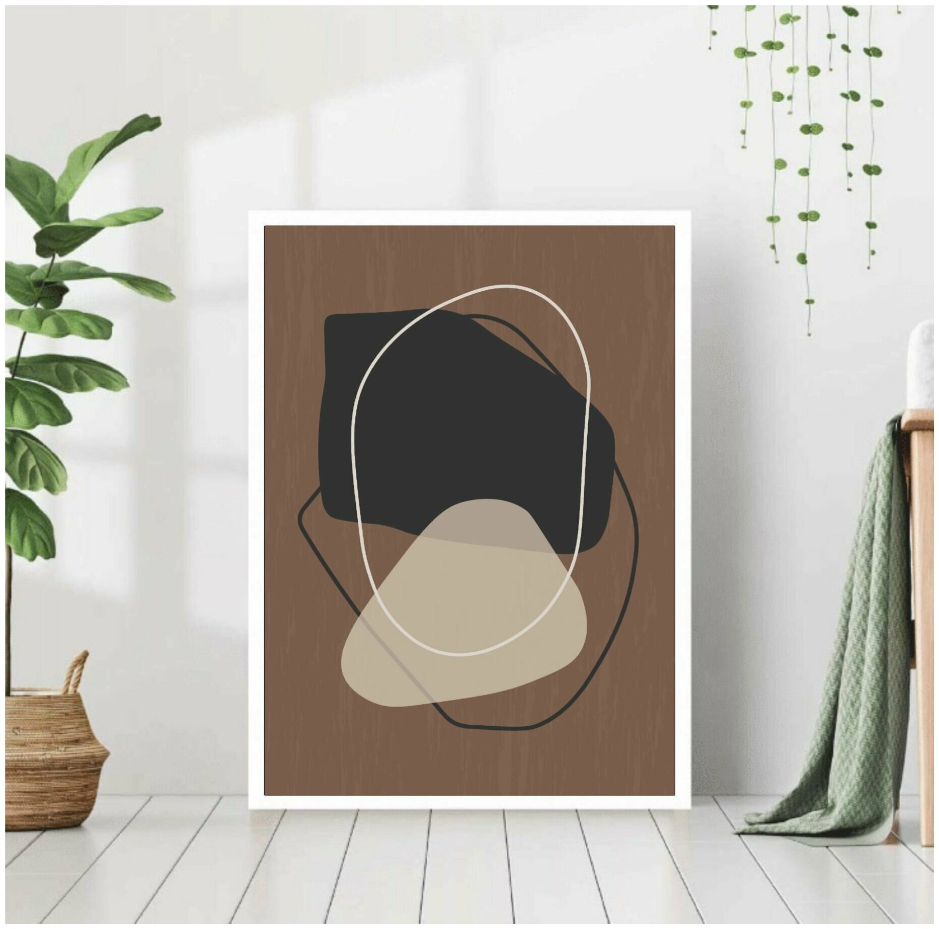 Постер "Абстракция на коричневом фоне" 50х70 в белой рамке для интерьера на стену