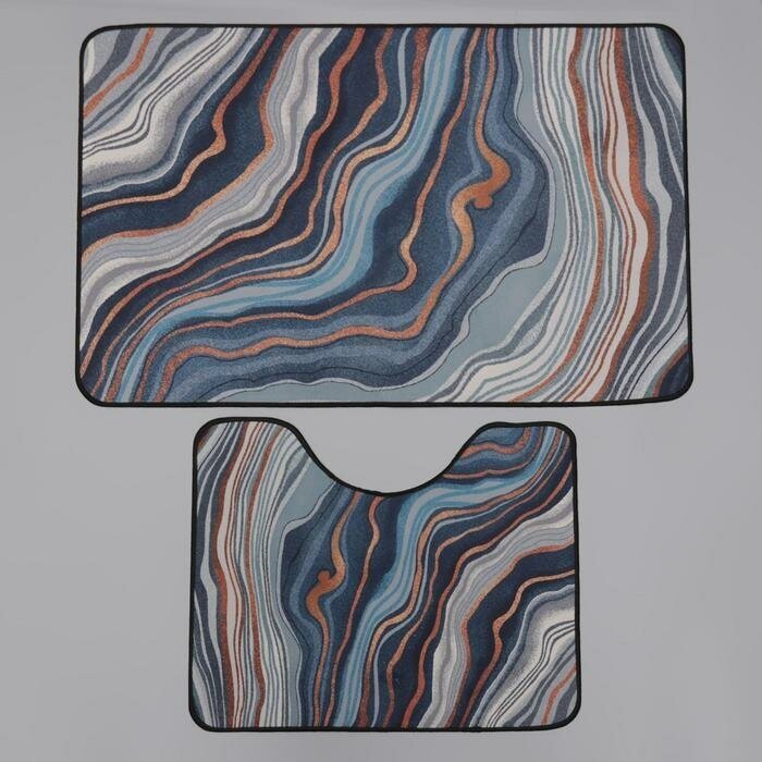 Коврики для ванной и туалета Доляна «Каменная лагуна», 2 шт, 50×80 см, 50×40 см