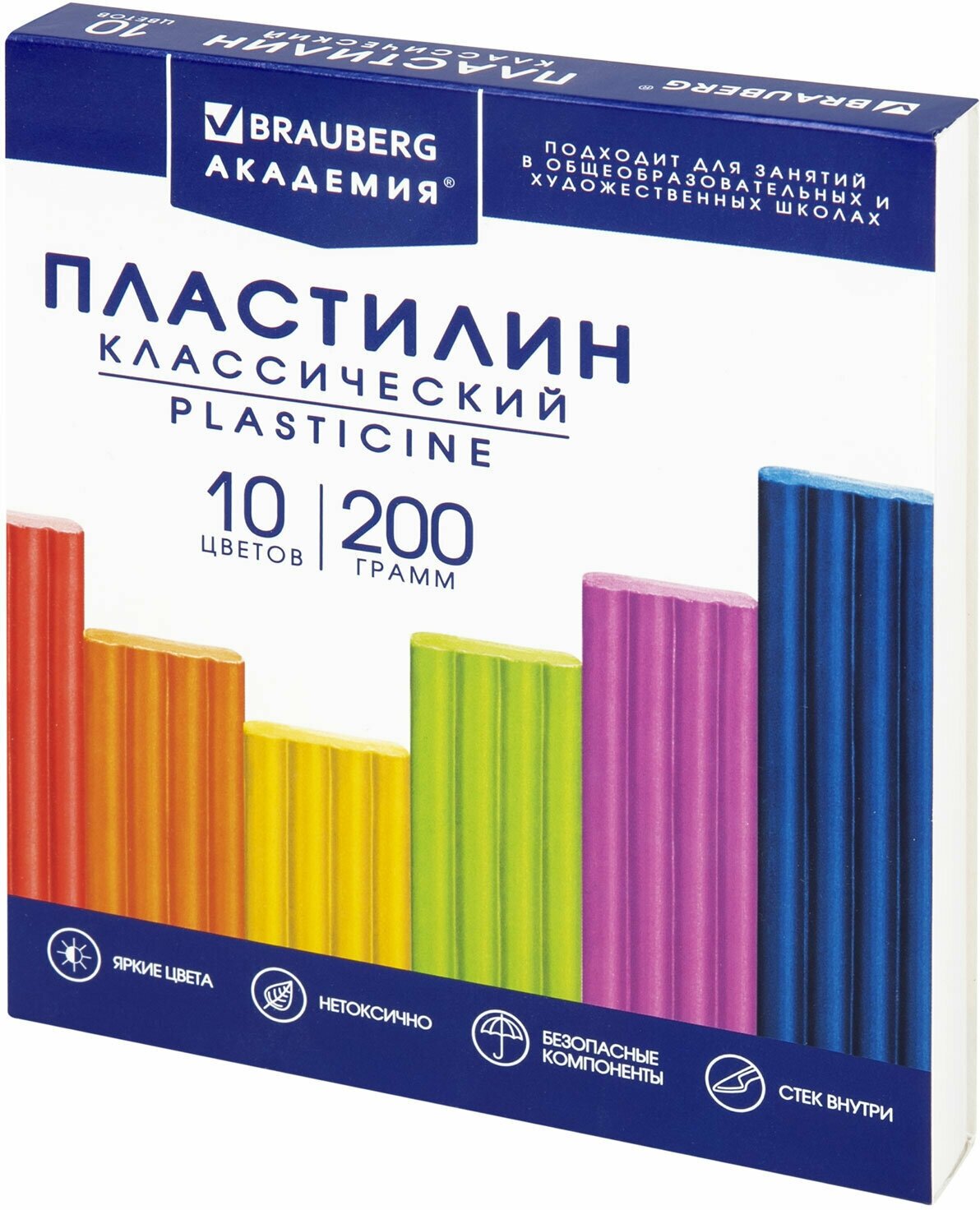 Пластилин классический BRAUBERG "академия классическая", 10 цветов, 200 г, стек, высшее качество, 106503