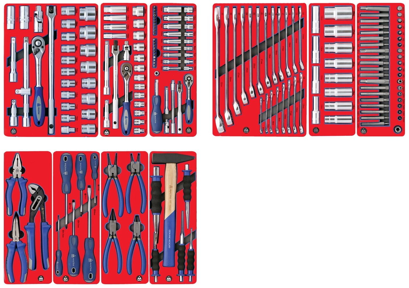 Набор инструментов "стандарт" для тележки, 10 ложементов, 186 предметов мастак 5-00186