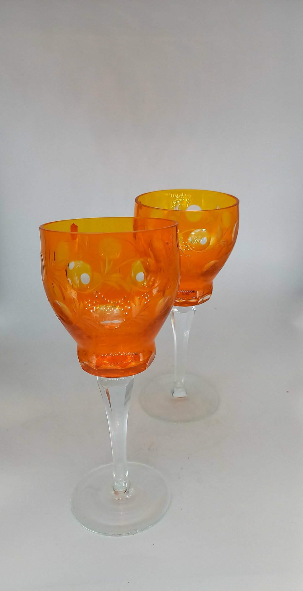 Винтажный советский набор фужеров из цветного оранжевого стекла, СССР