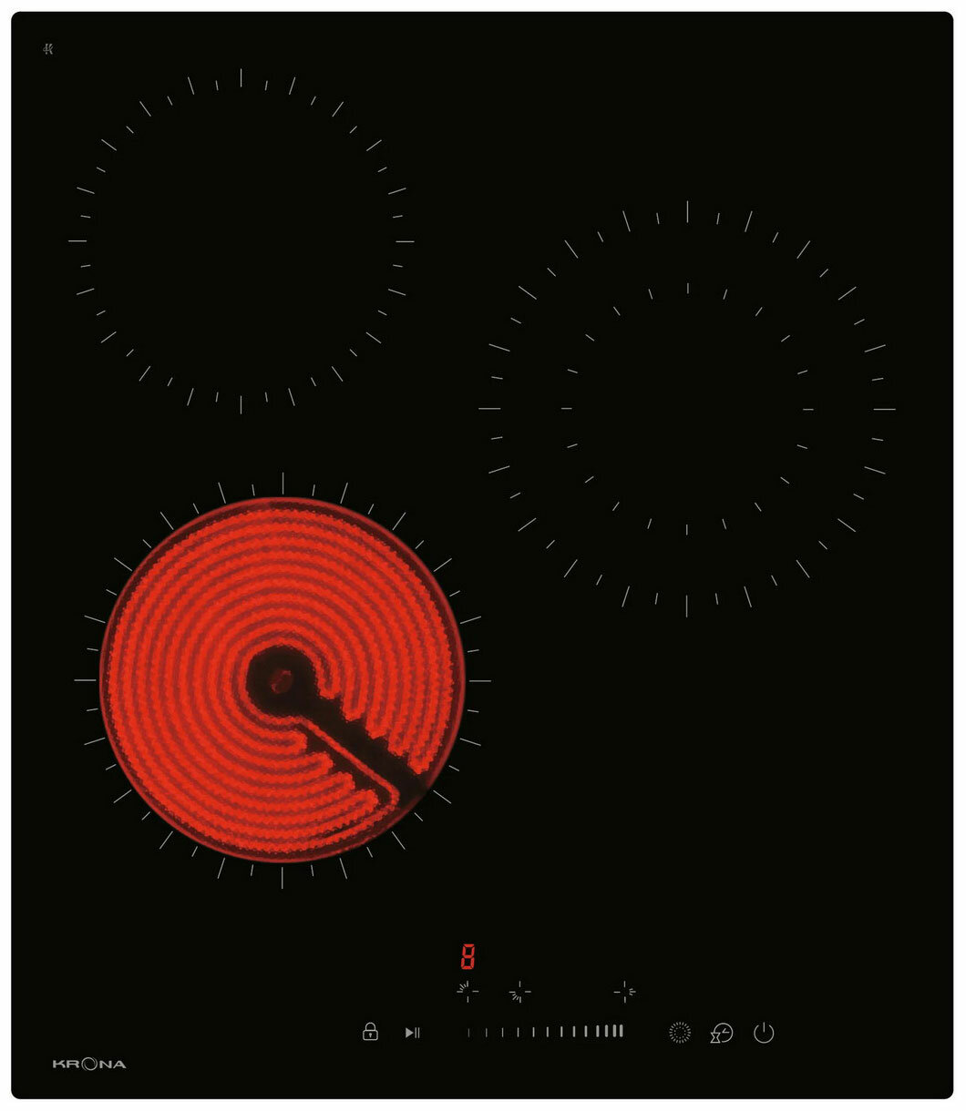 Электрическая варочная панель Krona ZAUBER 45 BL 1DZTS 45 см, 3 конфорки стеклокерамика, черный