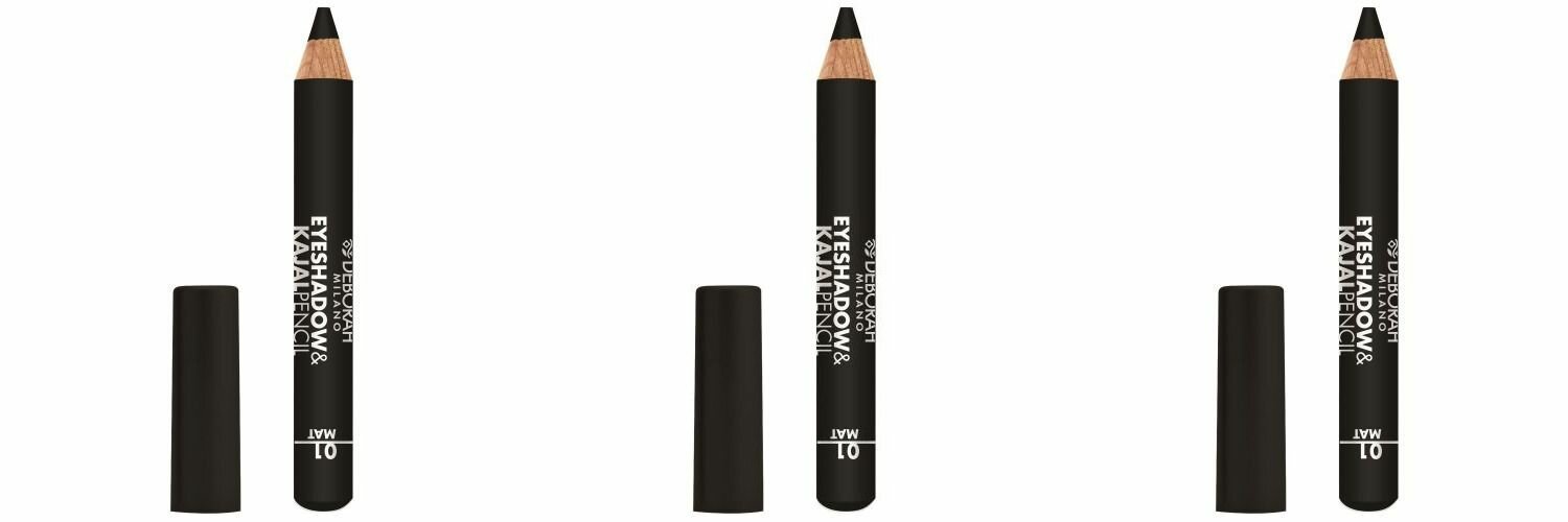 Deborah Milano Тени-карандаш для век Eyeshadow&Kajal Pencil, тон 01 матовый черный, 2 г, 3 шт