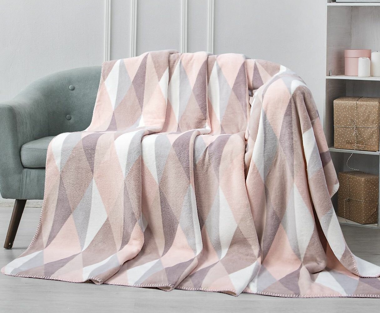 Плед флисовый "Клетка" серо-пудровый 150х200 арт ПФ15-2