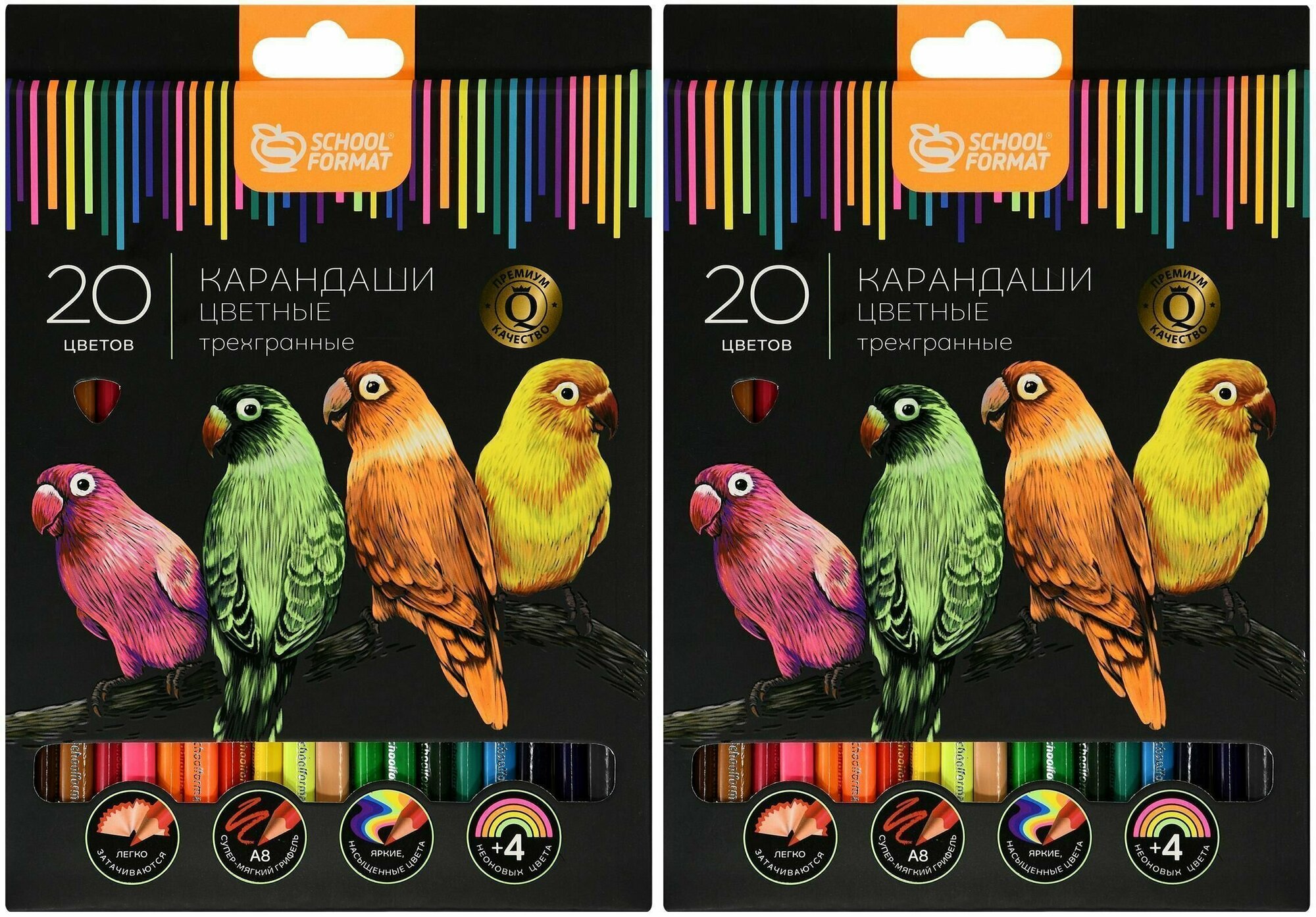 Schoolformat Набор цветных карандашей дикая планета 20 цветов трехгранный 2 упаковки
