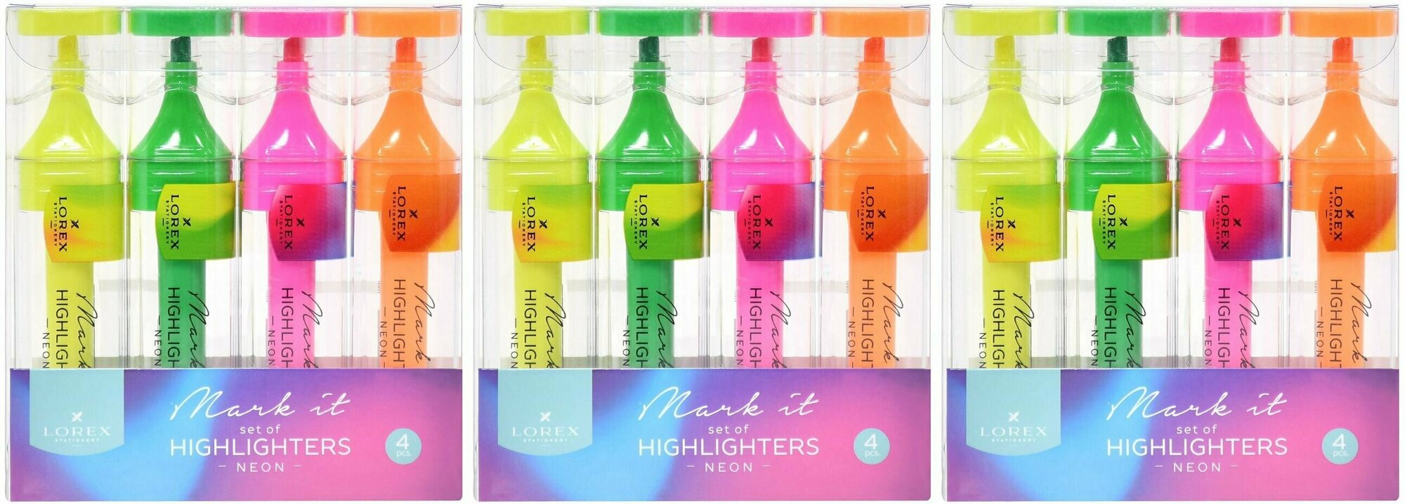 LOREX Набор текстовых маркеров Neon, Mark it неон скошенный, 1-5 мм,3 шт
