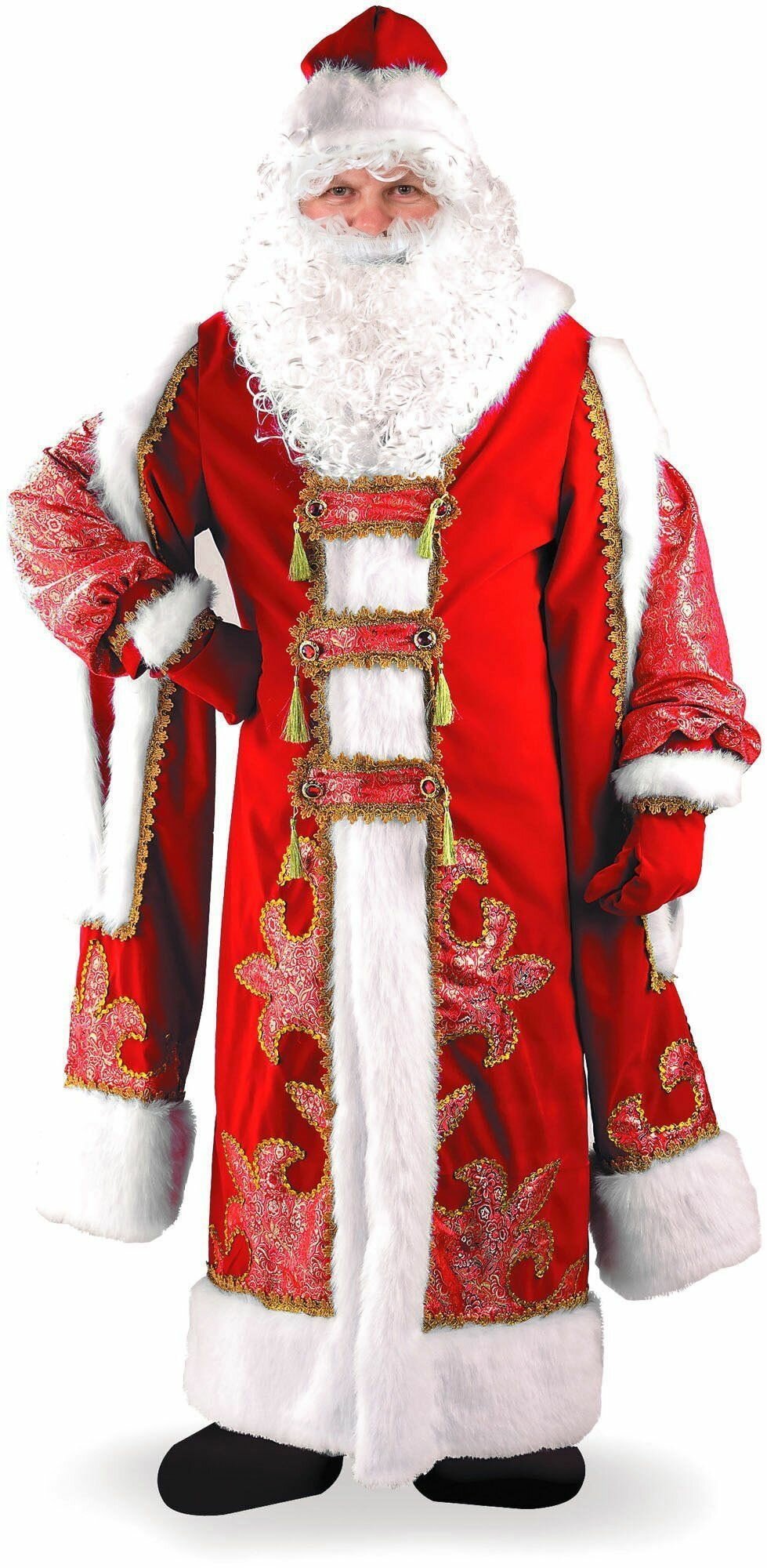 Карнавальный костюм "Дед Мороз Царский "(шуба, шапка, варежки, борода, парик, арт. 187; разм. 56