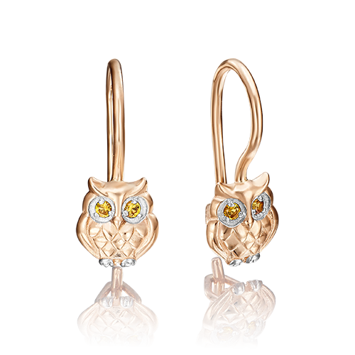 Серьги, красное золото, 585 проба, фианит