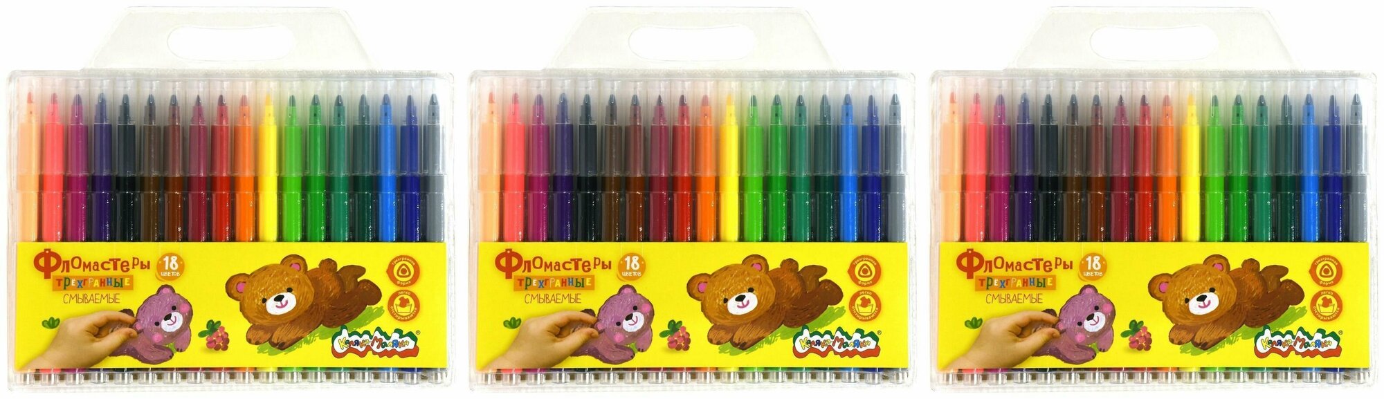 Каляка-Маляка Набор фломастеров 18 цветов, трехгранный корпус, 3 уп