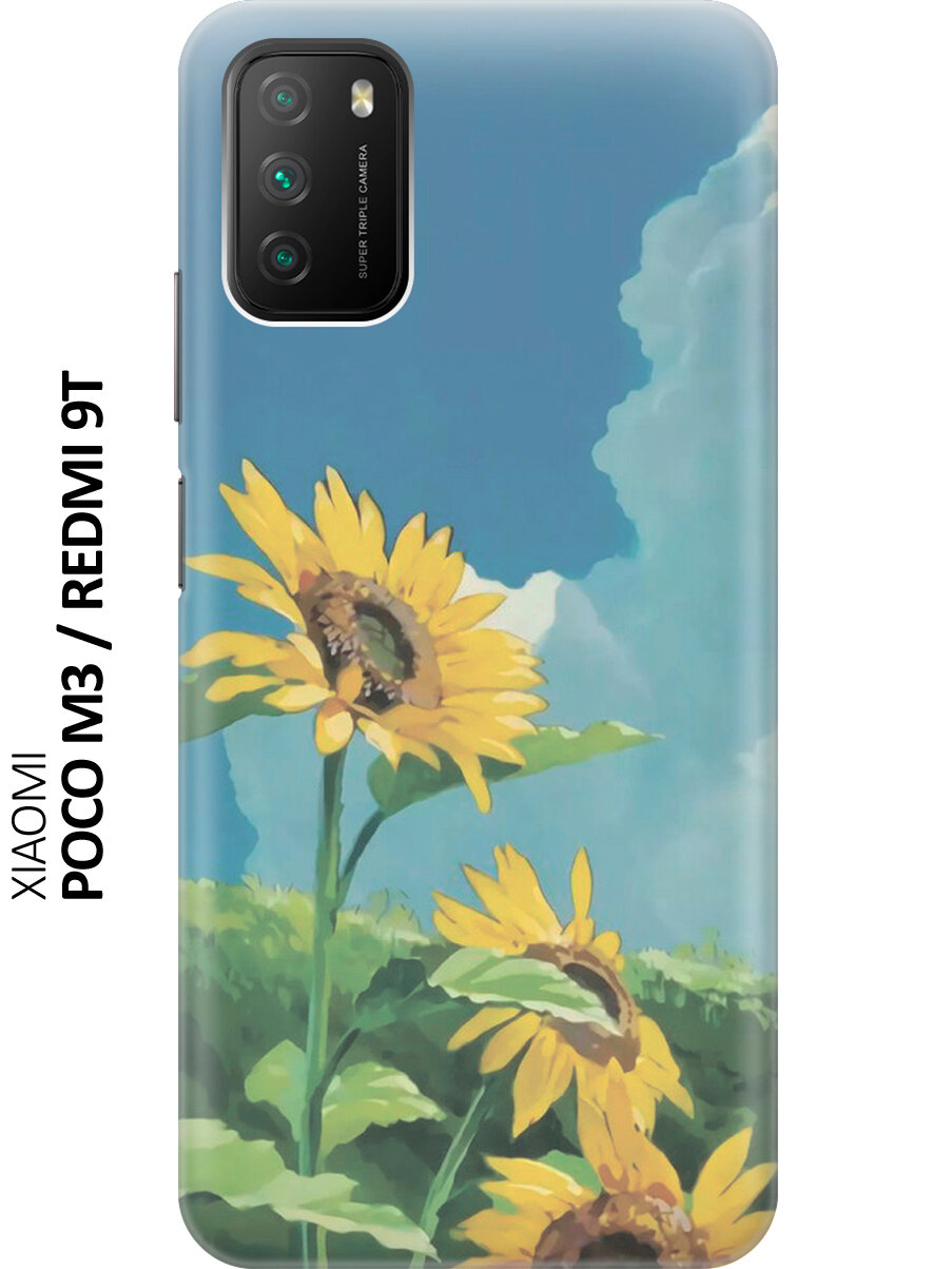 Силиконовый чехол Три подсолнуха в поле на Xiaomi Redmi 9T / Poco M3 / Сяоми Поко М3 / Сяоми Редми 9Т
