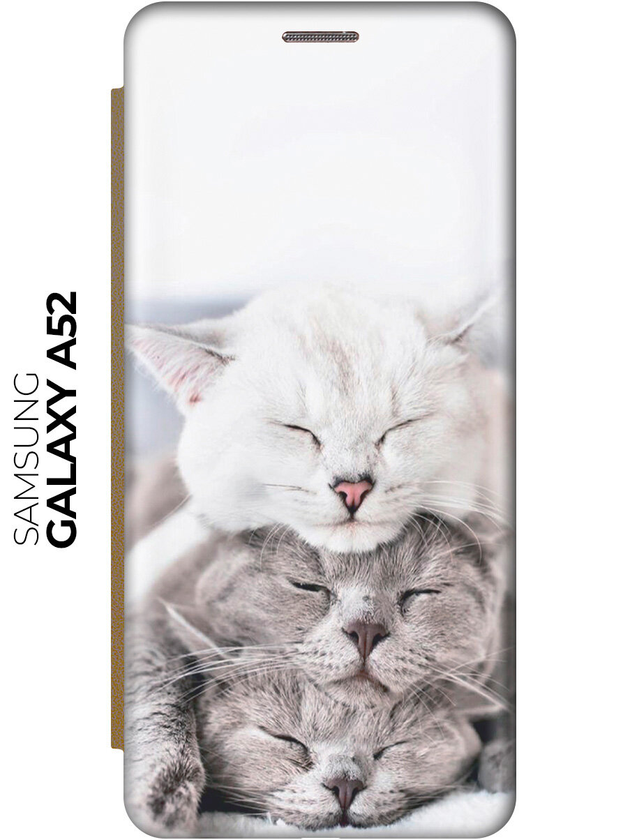 Чехол-книжка Три кота на Samsung Galaxy A52 / Самсунг А52 золотой
