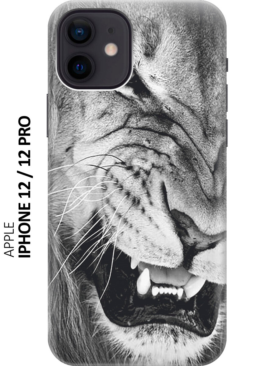 Силиконовый чехол на Apple iPhone 12 / 12 Pro / Эпл Айфон 12 / 12 Про с рисунком "Скалящийся лев"