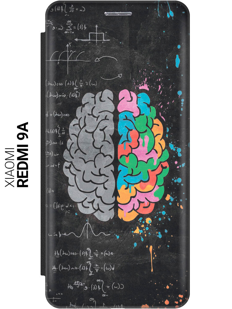 Чехол-книжка на Xiaomi Redmi 9A, Сяоми Редми 9А c принтом "Красочное полушарие" черный