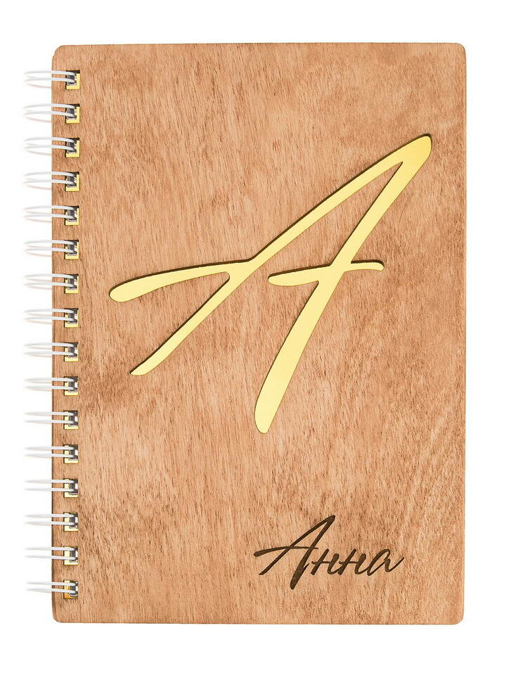 Деревянный подарочный блокнот с именем Анна — именной подарок жене, любимой, девушке, коллеге, маме