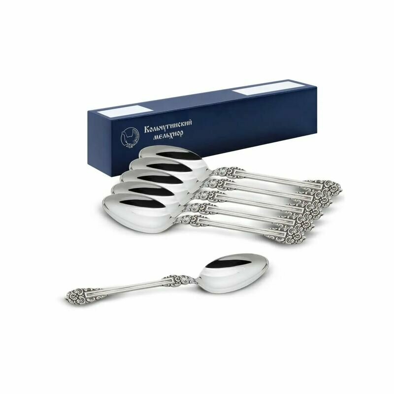 Кольчугинский мельхиор Набор столовых ложек "Праздничный" посеребрение с чернением 6 пр. (КМ9200606)