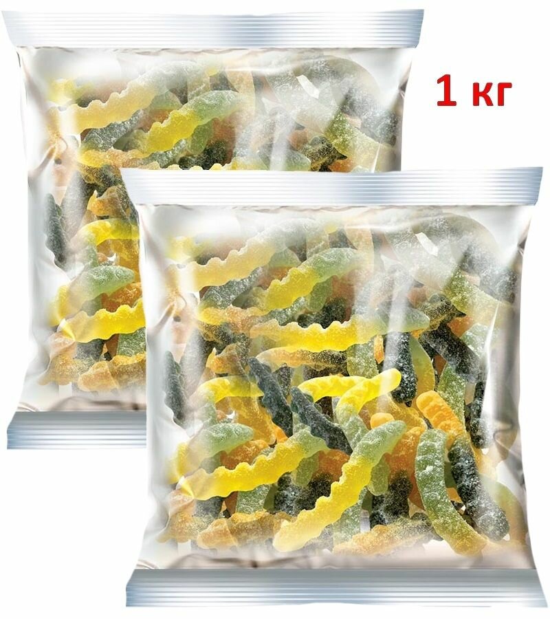 Жевательный мармелад КрутФрут Сороконожки со вкусами киви, персик, черная смородина, лимон KDV (КДВ), 2 пачки по 500 г