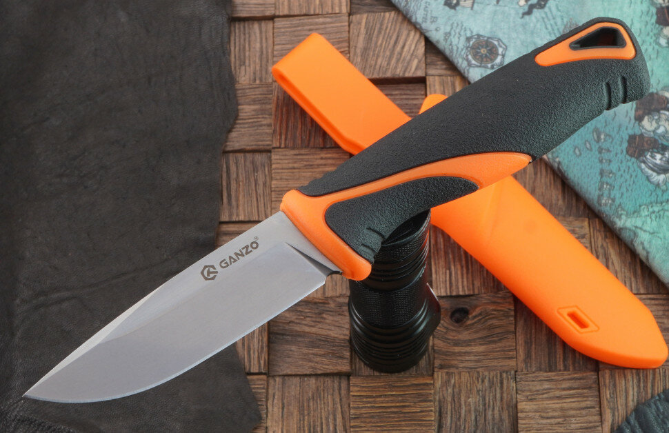 Туристический нож Ganzo G807-OR, сталь 9Cr14, рукоять полимер, оранжевый