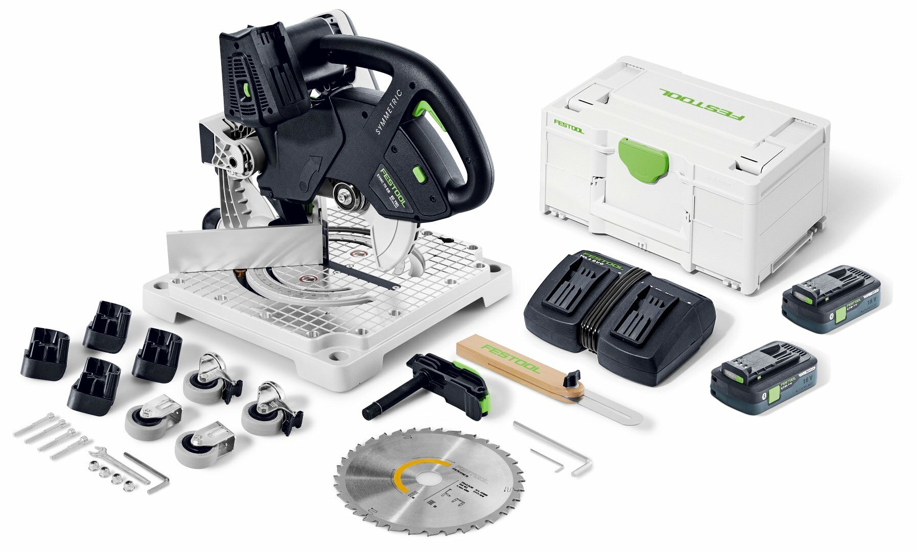Аккумуляторная торцовочно-усовочная пила Festool SYMMETRIC SYMC 70 4,0 EBI-Plus