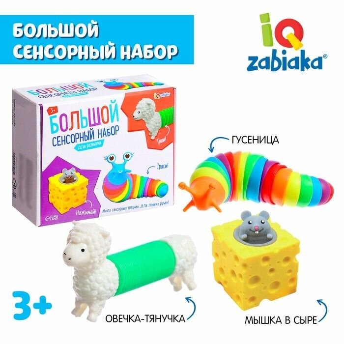Набор развивающих игрушек IQ-ZABIAKA Большой, сенсорный, гусеница, тянучка, мышка в сыре, от 3 лет