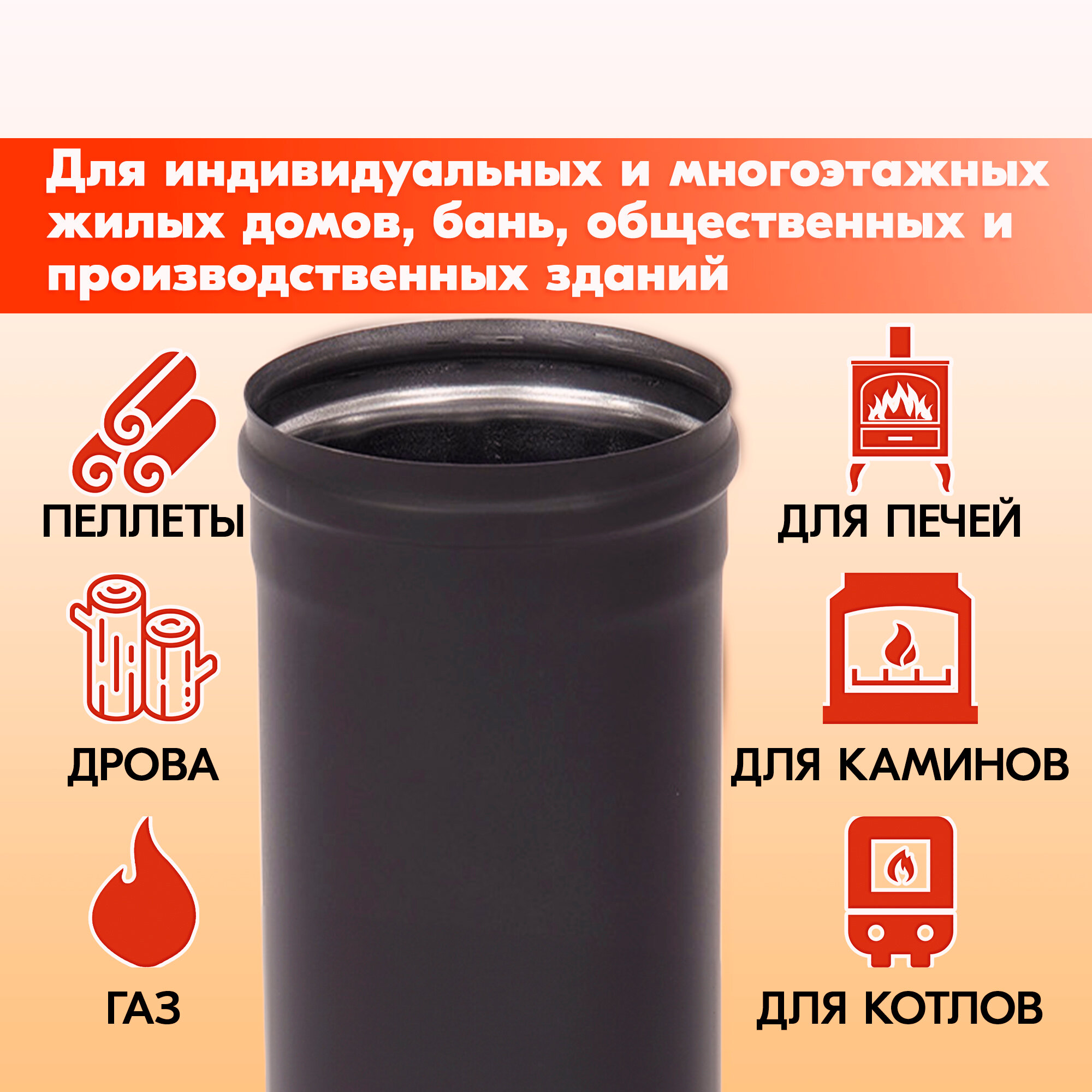 Труба дымохода L500 ТМ-Р 430-0.8 D115 Черный (RAL 9005) эмаль Т до 600С*