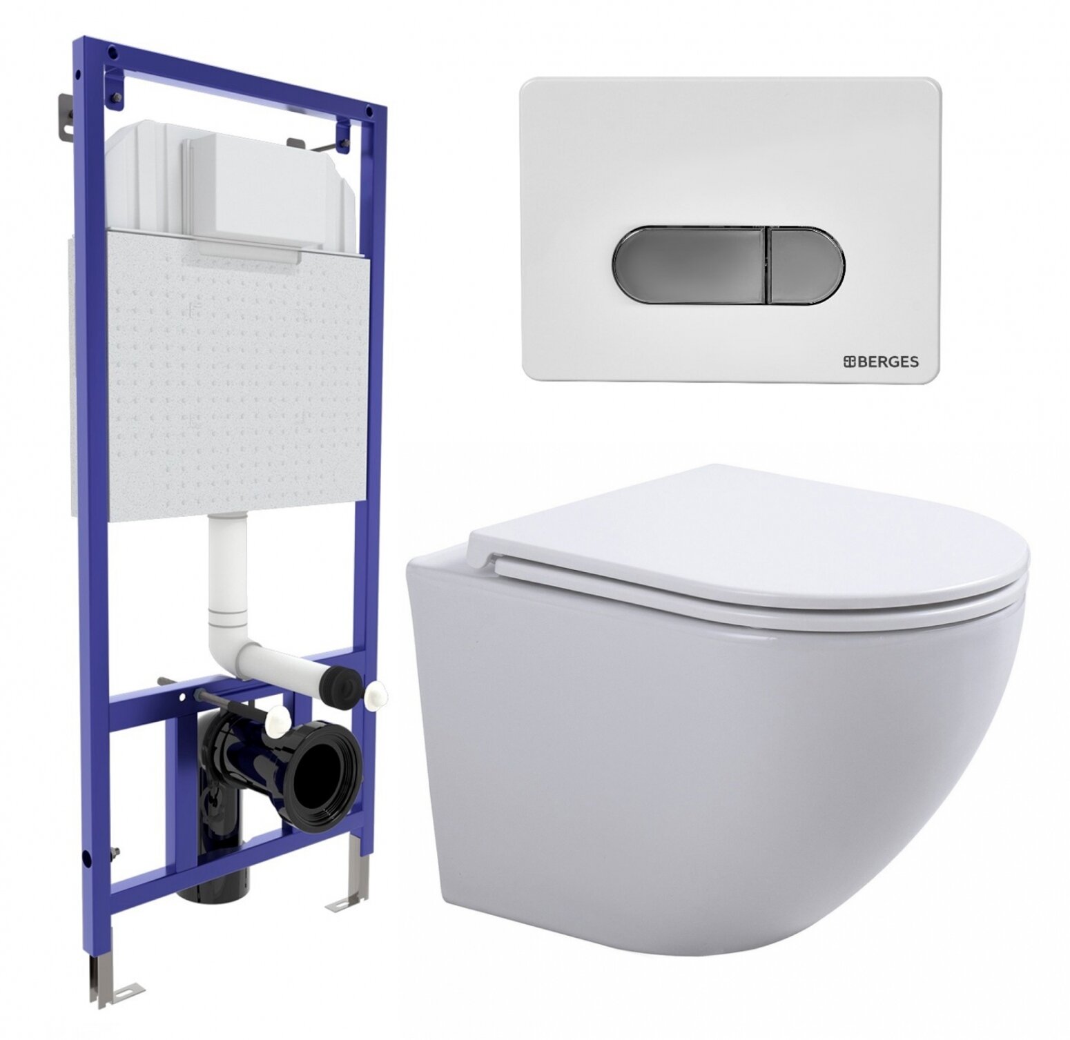Комплект 3 в 1 инсталляция Berges Wasserhaus Novum D7 + Подвесной унитаз SinteSi EVI + кнопка хром